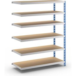 eurokraft basic Gro&szlig;fach-Steckregal, blau/grau, HxBxT 1976 x 1525 x 600 mm, Spanplattenb&ouml;den, Anbauregal