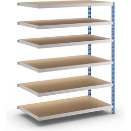 eurokraft basic Gro&szlig;fach-Steckregal, blau/grau, HxBxT 1976 x 1525 x 800 mm, Spanplattenb&ouml;den, Anbauregal