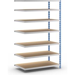 eurokraft basic Gro&szlig;fach-Steckregal, blau/grau, HxBxT 2522 x 1525 x 800 mm, Spanplattenb&ouml;den, Anbauregal