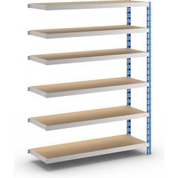 eurokraft basic Gro&szlig;fach-Steckregal, blau/grau, HxBxT 1976 x 1525 x 500 mm, Spanplattenb&ouml;den, Anbauregal