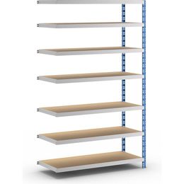 eurokraft basic Gro&szlig;fach-Steckregal, blau/grau, HxBxT 2522 x 1525 x 600 mm, Spanplattenb&ouml;den, Anbauregal