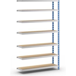 eurokraft basic Gro&szlig;fach-Steckregal, blau/grau, HxBxT 2522 x 1525 x 400 mm, Spanplattenb&ouml;den, Anbauregal
