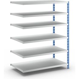 eurokraft basic Gro&szlig;fach-Steckregal, blau/grau, HxBxT 1976 x 1525 x 800 mm, Stahlblechb&ouml;den, Anbauregal