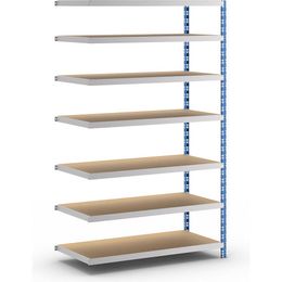 eurokraft basic Gro&szlig;fach-Steckregal, blau/grau, HxBxT 2522 x 1525 x 700 mm, Spanplattenb&ouml;den, Anbauregal