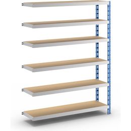 eurokraft basic Gro&szlig;fach-Steckregal, blau/grau, HxBxT 1976 x 1525 x 400 mm, Spanplattenb&ouml;den, Anbauregal