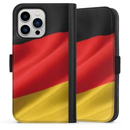 DeinDesign iPhone 13 Pro Handy Klapph&uuml;lle Handyh&uuml;lle aus Kunst Leder schwarz Flip Case Germany Flags Flag Sideflip mit Lasche