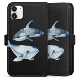 DeinDesign iPhone 11 Handy Klapph&uuml;lle Handyh&uuml;lle aus Kunst Leder schwarz Flip Case Wale Water Colour Ocean Sideflip mit Lasche
