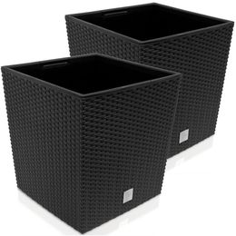 Deuba Blumentopf Rato Low 2er-Set Anthrazit 32x32x33cm