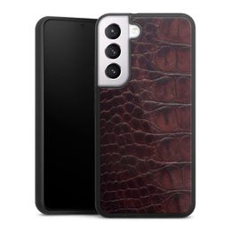 DeinDesign Galaxy S22 Handy Gallery Case Handyh&uuml;lle 9H Geh&auml;rtetes Glas R&uuml;ckseite H&uuml;lle Leather Crocodile Animal Print Gallery Case
