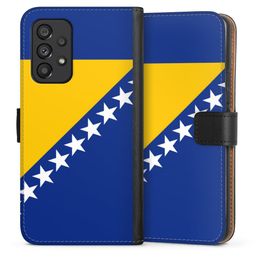 DeinDesign Galaxy A53 5G Handy Klapph&uuml;lle Handyh&uuml;lle aus Kunst Leder schwarz Flip Case Bosnia Flag Sideflip mit langer Lasche