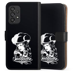 DeinDesign Galaxy A53 5G Handy Klapph&uuml;lle Handyh&uuml;lle aus Kunst Leder schwarz Flip Case Official Licensed Product Sc Freiburg Woman Sideflip mit langer Lasche