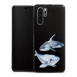 DeinDesign Huawei P30 Pro Handy Silikon H&uuml;lle Case schwarz Handyh&uuml;lle Wale Water Colour Ocean