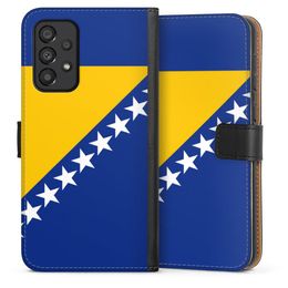 DeinDesign Galaxy A33 5G Handy Klapph&uuml;lle Handyh&uuml;lle aus Kunst Leder schwarz Flip Case Flag Bosnia Sideflip mit langer Lasche