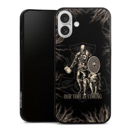 DeinDesign iPhone 16 Plus Handy Slim Case extra d&uuml;nn Silikon Handyh&uuml;lle schwarz H&uuml;lle Wikinger Vikings Tv Show Designs Silikon Slim Case