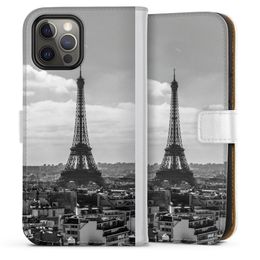 DeinDesign iPhone 12 Pro Max Handy Klapph&uuml;lle Handyh&uuml;lle aus Kunst Leder wei&szlig; Flip Case France Paris Eiffeltour Sideflip mit Lasche