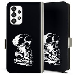 DeinDesign Galaxy A53 5G Handy Klapph&uuml;lle Handyh&uuml;lle aus Kunst Leder wei&szlig; Flip Case Official Licensed Product Sc Freiburg Woman Sideflip mit Lasche
