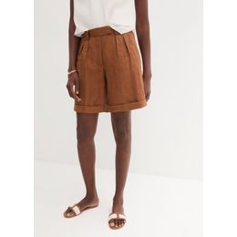 bonprix Bermudashorts aus reinem Leinen, braun, Gr.44, sommerliche Leinenshorts mit Bundfalten, aus Leinen