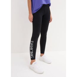 bonprix Kn&ouml;chelfreie Sport-Leggings schnelltrocknend, schwarz, Gr.36/38 (S), Tights mit Dancing Print aus blickdichtem Stretch-Material, schnelltrocknend
