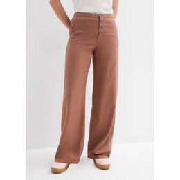 bonprix Lange Palazzo-Hose mit Leinen, braun, Gr.54, Stylische Palazzo-Hose mit Leinen, aus Leinen,Viskose