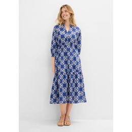 bonprix Weites Maxikleid aus reiner Baumwolle, blau, Gr.36, Weite Passform f&uuml;r viel Bewegungsfreiheit, mit Taschen, aus Viskose
