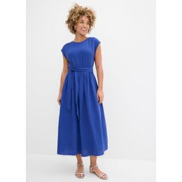 bonprix Maxikleid aus reiner Baumwolle, blau, Gr.54, Musselin-Kleid mit Rundhalsausschnitt und Schlitz am R&uuml;ckenausschnitt, 100% Baumwolle
