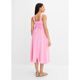 bonprix Maxikleid aus Leinenmix mit Bindedetail hinten, rosa, Gr.42, Maxikleid mit Bindedetails am R&uuml;cken und eckigem Ausschnitt, aus Leinen,Viskose