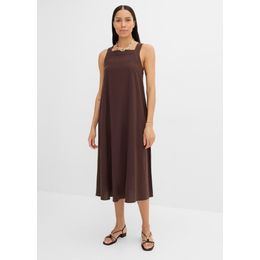 bonprix Maxikleid aus Leinenmix mit Bindedetail hinten, braun, Gr.48, Maxikleid mit Bindedetails am R&uuml;cken und eckigem Ausschnitt, aus Leinen,Viskose