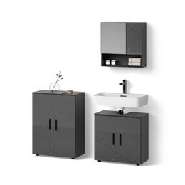 BADM&Ouml;BEL-SET Ronco Anthrazit Hochglanz 3 Teile, mit Unterschrank 60 cm