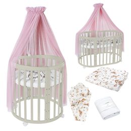 BABYBETT OLIVE OVAL 7in1 mit Matratze und Himmelset