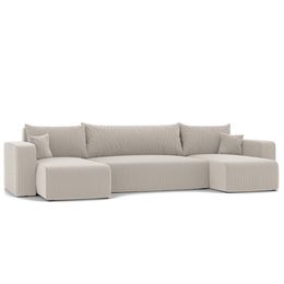 WOHNLANDSHAFT U-Form mit Schlaffunktion und Bettkasten, Beige