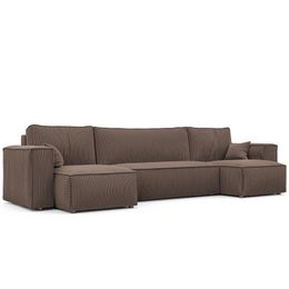 ECKSOFA mit Schlaffunktion und Bettkasten, Braun