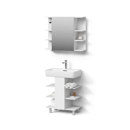 BADM&Ouml;BEL-SET Fucino Wei&szlig; 2 Teile, Waschbeckenunterschrank und Bad Spiegelschrank