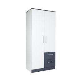 Arthur Berndt KLEIDERSCHRANK 90/201/54 cm Wei&szlig; Anthrazit mit Dreht&uuml;ren