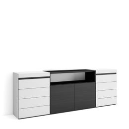 KOMMODE mit Schubladen, SIDEBOARD Schrank, wei&szlig; und schwarz, 214/35/75cm