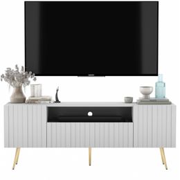 TV-SCHRANK Elpis2 Wei&szlig; Matt mit goldenen Metallbeine Glamour 150 cm