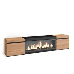 LOWBOARD, Tv-Schrank, mit Elektrokamin XXL, Eiche, Schwarz, 208/35/45cm