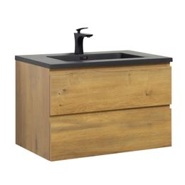 Badplaats WASCHTISCHKOMBI Angela 2 Teile - Eiche Mit Schwarzem Waschbecken - 80 x 48 x 52 cm
