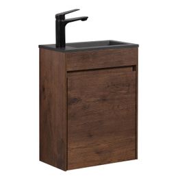 Badplaats G&Auml;STE-WC-M&Ouml;BELSET Sinta 2 Teile Walnuss Braun - Schwarze Waschbecken - 40 x 22 x 54 cm