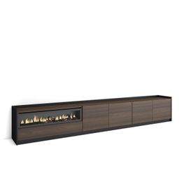 LOWBOARD, Dunkler Eiche und Schwarz, Elektrokamin, 310/37/50cm