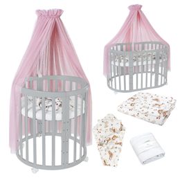 BABYBETT GREY OVAL 7in1 mit Matratze und Himmelset