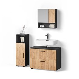 BADM&Ouml;BEL-SET Ronco Goldkraft Eiche/Anthrazit 3 Teile, mit Midischrank