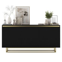 SIDEBOARD Selene 3D Schwarz Matt mit geriffelten Fronten Glamour 167 cm