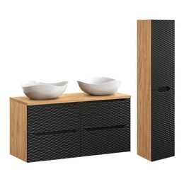 BADM&Ouml;BEL 120cm Elora 2er-Set Schwarz und Holz