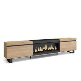LOWBOARD, Tv-Schrank, mit Elektrokamin XXL, Eiche, Schwarz, 267/35/57cm