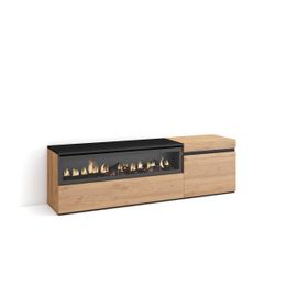 LOWBOARD mit Elektrokamin, Eiche, Schwarz, 150/35/45cm