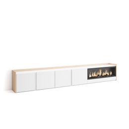 LOWBOARD, Wei&szlig; und Eiche, 315/35/50cm, Kamin mit Feuereffekt XXL