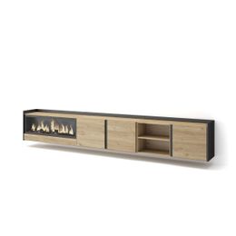 LOWBOARD, Eiche und Schwarz, 315/35/50cm, Kamin mit Feuereffekt XXL
