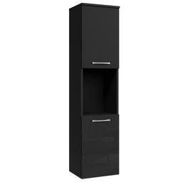 Badplaats BADEZIMMERSCHRANK Montreal mit 2 T&uuml;ren Schwarz Hochglanz - 30 x 30 x 130 cm