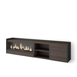 LOWBOARD, Dunkler Eiche und Schwarz, 212/35/50cm, Kamin mit Feuereffekt XXL