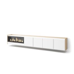 LOWBOARD, Wei&szlig; und Eiche, 315/35/50cm, Kamin mit Feuereffekt XXL